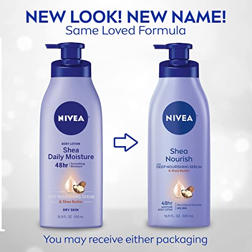 NIVEA Shea Nourish Body Lotion, Dry Skin Lotion with Shea Butter, 16.9 Fl Oz Pump Bottle