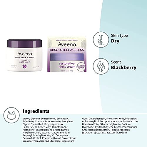 Aveeno Absolutely Ageless Restorative Night Cream Facial Moisturizer with Antioxidant-Rich Blackberry Complex, Vitamin C & E, Hypoallergenic, Non-Greasy & Non-Comedogenic, 1.7 fl. oz (Pack of 2)