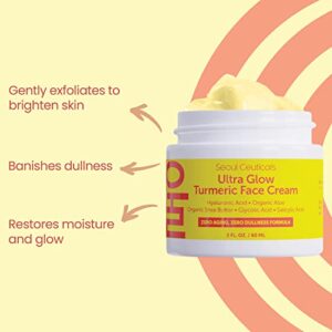 Korean Skin Care Turmeric Cream – Korean Face Moisturizer for Dull Dry Skin Korean Beauty Skincare – Salicylic Acid Cream + Hyaluronic Acid Cream + Glycolic Acid Cream – K Beauty for Glowing Skin 2oz