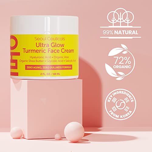 Korean Skin Care Turmeric Cream – Korean Face Moisturizer for Dull Dry Skin Korean Beauty Skincare – Salicylic Acid Cream + Hyaluronic Acid Cream + Glycolic Acid Cream – K Beauty for Glowing Skin 2oz