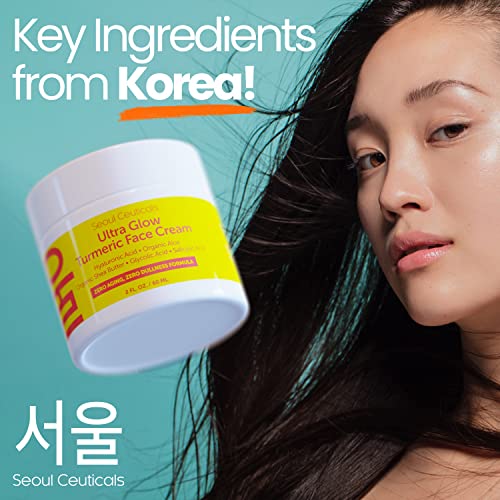 Korean Skin Care Turmeric Cream – Korean Face Moisturizer for Dull Dry Skin Korean Beauty Skincare – Salicylic Acid Cream + Hyaluronic Acid Cream + Glycolic Acid Cream – K Beauty for Glowing Skin 2oz