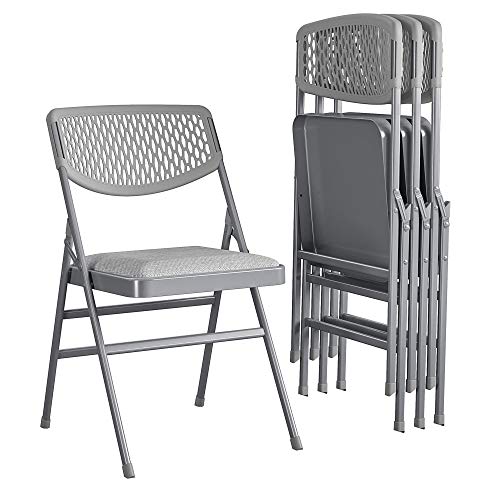 Cosco Products COSCO Ultra Comfort Commercial Fabric and Resin Mesh, Gray, 4-Pack Folding Chair, 4 Pack