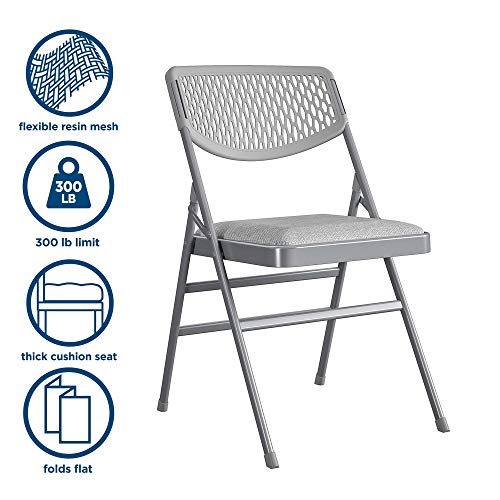 Cosco Products COSCO Ultra Comfort Commercial Fabric and Resin Mesh, Gray, 4-Pack Folding Chair, 4 Pack