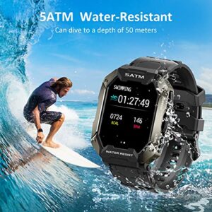 AMAZTIM Smart Watches for MenWomen-5ATM/IP69K Waterproof Fitness Tracker Smart Watch for Android iPhones with Heart Rate Blood Pressure Monitor Watch- 1.71''Tactical Military Sports Smart Watch(Black)