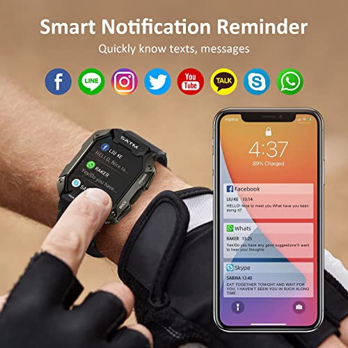 AMAZTIM Smart Watches for MenWomen-5ATM/IP69K Waterproof Fitness Tracker Smart Watch for Android iPhones with Heart Rate Blood Pressure Monitor Watch- 1.71''Tactical Military Sports Smart Watch(Black)