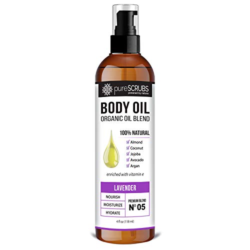 pureSCRUBS Ultra Moisturizing LAVENDER BODY OIL Spray For Dry Skin, Massage, Cuticles & More, Organic Blend of Jojoba, Argan, Coconut, Sweet Almond & Avocado Oils Enriched with Vitamin E - Lg 4oz