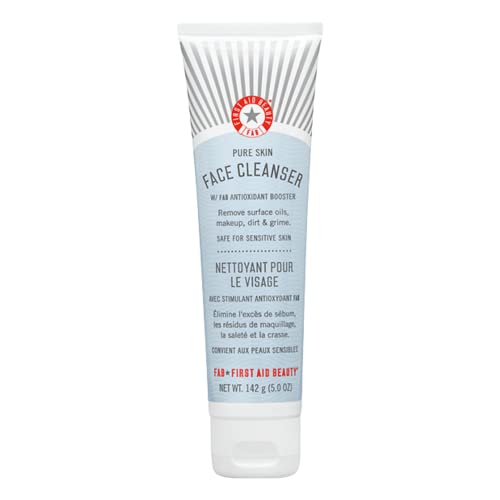 First Aid Beauty Pure Skin Face Cleanser, Sensitive Skin Cream Cleanser with Antioxidant Booster, 5 oz.