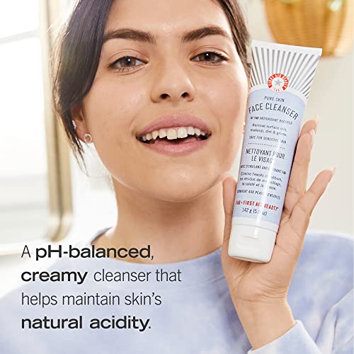 First Aid Beauty Pure Skin Face Cleanser, Sensitive Skin Cream Cleanser with Antioxidant Booster, 5 oz.