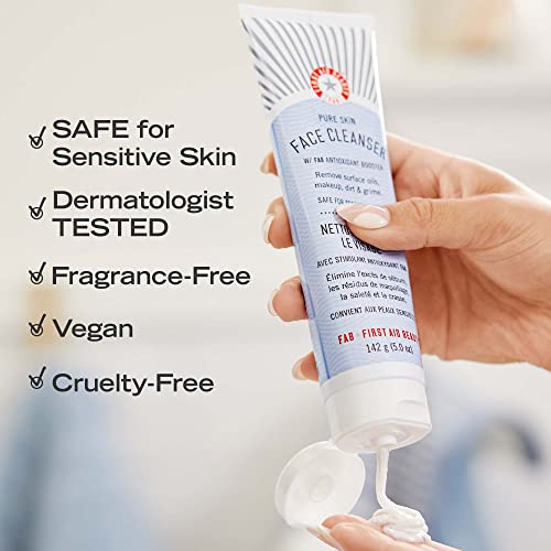 First Aid Beauty Pure Skin Face Cleanser, Sensitive Skin Cream Cleanser with Antioxidant Booster, 5 oz.