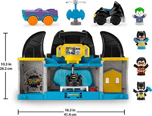 Little People DC Super Friends Batman Toy Deluxe Batcave Playset With Lights Sounds & 4 Figures For Toddlers Ages 18+ Months