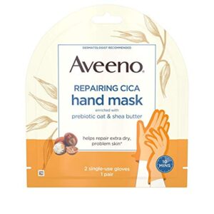 aveeno repairing cica hand mask with prebiotic oat and shea butter for extra dry skin, paraben-free and fragrance-free, 1 pair of single-use gloves (pack of 5)