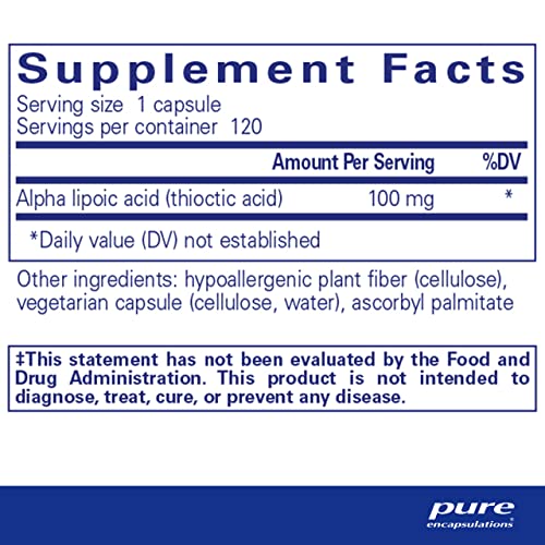 Pure Encapsulations Alpha Lipoic Acid 100 mg | ALA Supplement for Liver Support, Antioxidants, Nerve and Cardiovascular Health, Free Radicals, and Carbohydrate Support* | 120 Capsules