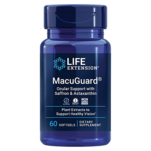 Life Extension Macuguard Ocular Support with Saffron & Astaxanthin - with Lutein, Meso-Zeaxanthin - Eye Health Supplement â€“ Once-Daily, Non-GMO, Gluten-Free - 60 Count (Pack of 1)