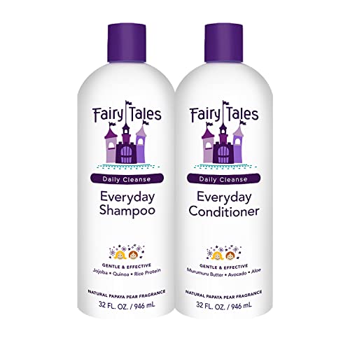 Fairy Tales Daily Cleanse Everyday Kids Shampoo + Conditioner set - Gentle Natural Defining Shampoo and Conditioner, Tangle Free, Moisturizing and Hydrating Formula, Paraben Free - 32 oz Shampoo and 32 oz Conditioner