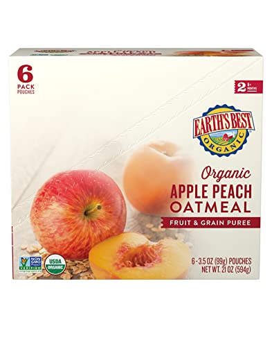 Earth's Best Organic Stage 2 Baby Food, Apple Peach and Oatmeal, 4.2 oz. Pouch (Pack of 12)