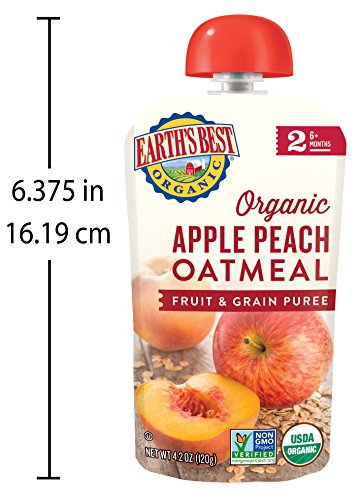 Earth's Best Organic Stage 2 Baby Food, Apple Peach and Oatmeal, 4.2 oz. Pouch (Pack of 12)