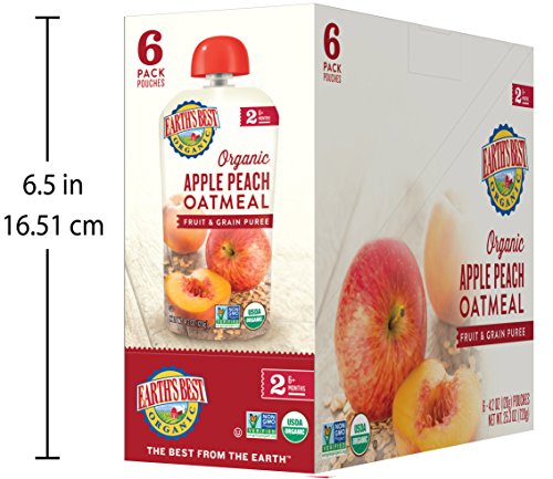 Earth's Best Organic Stage 2 Baby Food, Apple Peach and Oatmeal, 4.2 oz. Pouch (Pack of 12)