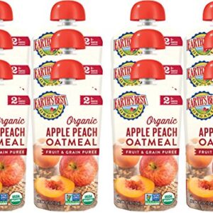 Earth's Best Organic Stage 2 Baby Food, Apple Peach and Oatmeal, 4.2 oz. Pouch (Pack of 12)