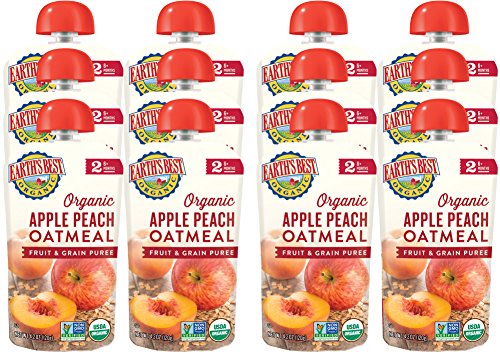 Earth's Best Organic Stage 2 Baby Food, Apple Peach and Oatmeal, 4.2 oz. Pouch (Pack of 12)