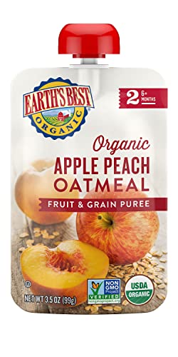 Earth's Best Organic Stage 2 Baby Food, Apple Peach and Oatmeal, 4.2 oz. Pouch (Pack of 12)