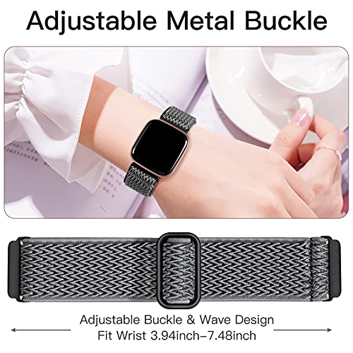 Fuleda Elastic Bands Compatible with Fitbit Versa 2 Band Women Men, 2Pack Soft Adjustable Nylon Breathable Sport Band for Versa/Versa 2/Versa Lite/SE Smartwatch Loop Stretchy Wristband, Black & Gray