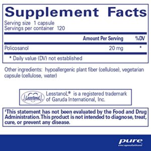 Pure Encapsulations Policosanol 20 mg | Hypoallergenic Supplement Supports Healthy Lipid Metabolism and Cardiovascular Function | 120 Capsules