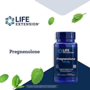 Life Extension Pregnenolone 100mg Hormone Balance, Anti-Aging & Longevity - Memory & Cognition Support Supplement – Non-GMO, Gluten-Free -100 Capsules