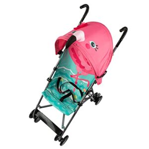 cosco character umbrella stroller, easy to store anywhere with its compact umbrella fold, pink flamingo