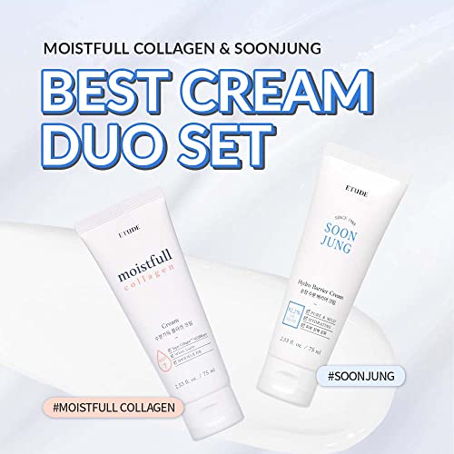 ETUDE Cream Duo Set | Soonjung Hydro Barrier Cream 50ml + Moistfull Collagen Cream 50ml | Full Of Firming Moisture | Gently Soothes Stressed Skin Caused By Dryness | K-beauty