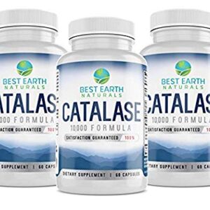 Best Earth Naturals Catalase 10,000 Formula 90 Day Supply Catalase Enzyme Antioxidant with Biotin, Saw Palmetto and 10,000 Units of Catalase Enzyme for Men and Women 180 Count