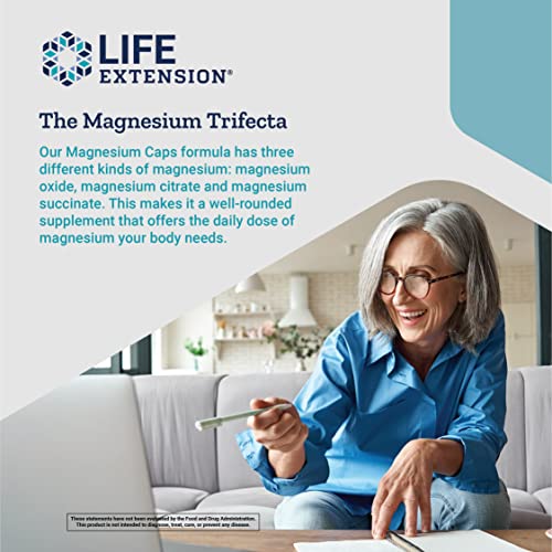 Life Extension Magnesium Caps 500 mg – Essential Mineral Blend For Cardiovascular & Whole-Body Health – Gluten-Free, Non-GMO, Vegetarian -100 Vegetarian Capsules