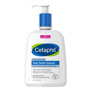 cetaphil face wash, daily facial cleanser for sensitive, combination to oily skin, new 16 oz, fragrance free,gentle foaming, soap free, hypoallergenic