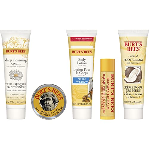 Burt's Bees Easter Basket Stuffers Gifts, 5 Body Care Products, Everyday Essentials Set - Original Beeswax Lip Balm, Deep Cleansing Cream. Hand Salve, Body Lotion & Foot Cream, Travel Size