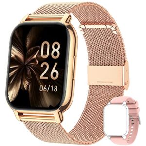 popglory smart watch call receive/dial, 1.85” smartwatch with ai voice control, blood pressure/spo2/heart rate monitor, fitness tracker watch with 2 straps for men & women ios & android phones