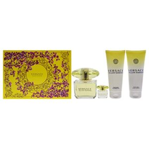 versace versace yellow diamond 3oz edt spray, 3.4oz shower gel, 3.4oz body lotion, 5ml edt rollerball mini women 4 pc gift set