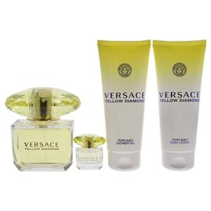 Versace Versace Yellow Diamond 3oz EDT Spray, 3.4oz Shower Gel, 3.4oz Body Lotion, 5ml EDT Rollerball Mini Women 4 Pc Gift Set