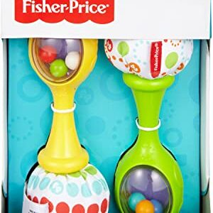 Fisher-Price Baby Toys Rattle ‘N Rock Maracas, Set Of 2 Soft Musical Instruments For Infants 3+ Months, Green & Yellow