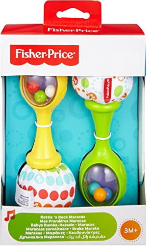 Fisher-Price Baby Toys Rattle ‘N Rock Maracas, Set Of 2 Soft Musical Instruments For Infants 3+ Months, Green & Yellow