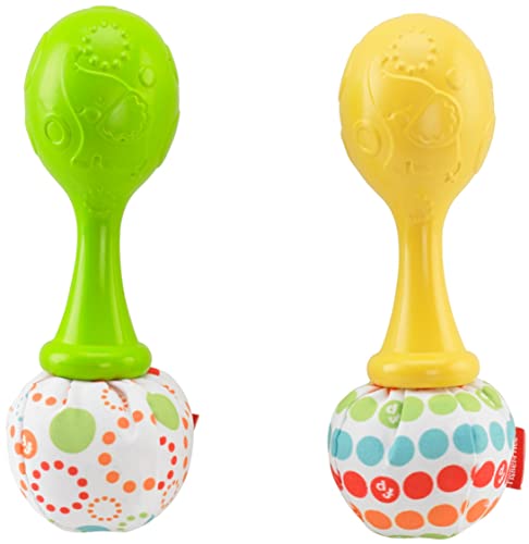 Fisher-Price Baby Toys Rattle ‘N Rock Maracas, Set Of 2 Soft Musical Instruments For Infants 3+ Months, Green & Yellow