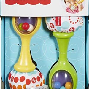 Fisher-Price Baby Toys Rattle ‘N Rock Maracas, Set Of 2 Soft Musical Instruments For Infants 3+ Months, Green & Yellow