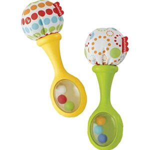 Fisher-Price Baby Toys Rattle ‘N Rock Maracas, Set Of 2 Soft Musical Instruments For Infants 3+ Months, Green & Yellow