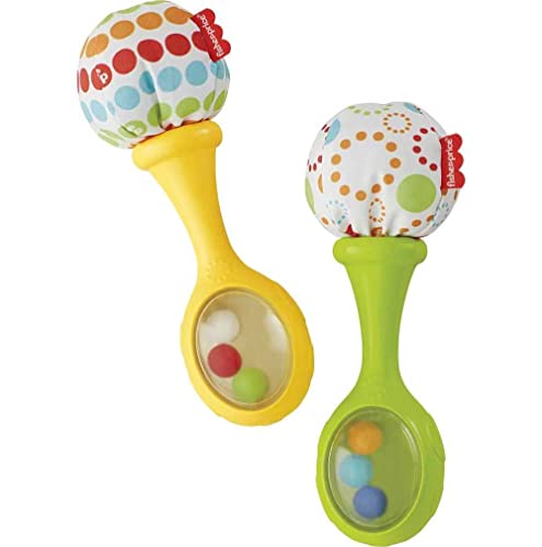 Fisher-Price Baby Toys Rattle ‘N Rock Maracas, Set Of 2 Soft Musical Instruments For Infants 3+ Months, Green & Yellow