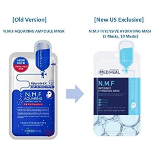 MEDIHEAL Official [Korea's No 1 Sheet Mask] - 10 Pack N.M.F Intensive Hydrating Mask/Ultra Moisturizing & Soothing 100% Cotton Sheet Facial Mask, NMF & Hyaluronic Acid & Witch Hazel Contained