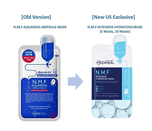 MEDIHEAL Official [Korea's No 1 Sheet Mask] - 10 Pack N.M.F Intensive Hydrating Mask/Ultra Moisturizing & Soothing 100% Cotton Sheet Facial Mask, NMF & Hyaluronic Acid & Witch Hazel Contained