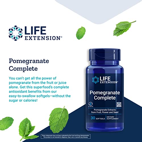 Life Extension Pomegranate Complete - Superfood Health Pomegranate Extract Supplement for Antioxidant Protection - Rich in Polyphenols, Fruit, Flower, Seed Extracts - Gluten-Free - 30 Softgels