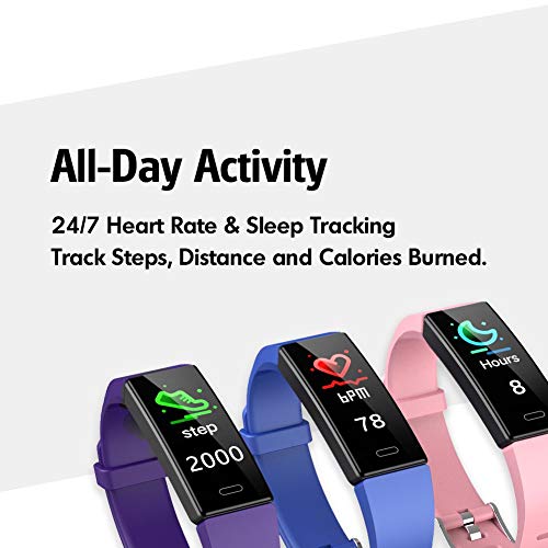 ZURURU Fitness Tracker, Waterproof Activity Tracker with Step Calorie Counter Pedometer for Walking for Women & Men (Purple)