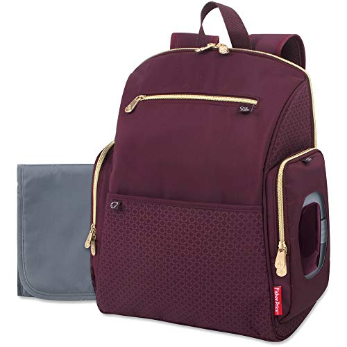 Fisher-Price Fastfinder Gemma Diaper Bag Backpack with Portable Changing Pad, Stroller Straps (Burgundy)