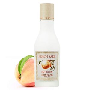 skinfood peach sake emulsion 135ml – tighten pores and sebum control skin moisturizing, refining & hydrating facial emulsion for oily skin – enlarge pores remedy (4.56 fl.oz.)