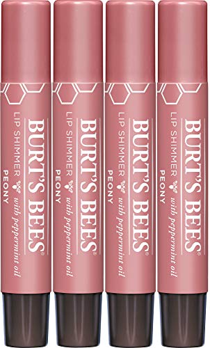 Burt's Bees Lip Balm Easter Basket Stuffers, Moisturizing Lip Shimmer for Women, With Vitamin E & Coconut Oil, 100% Natural, Peony, 0.09 Ounce (4 Pack)