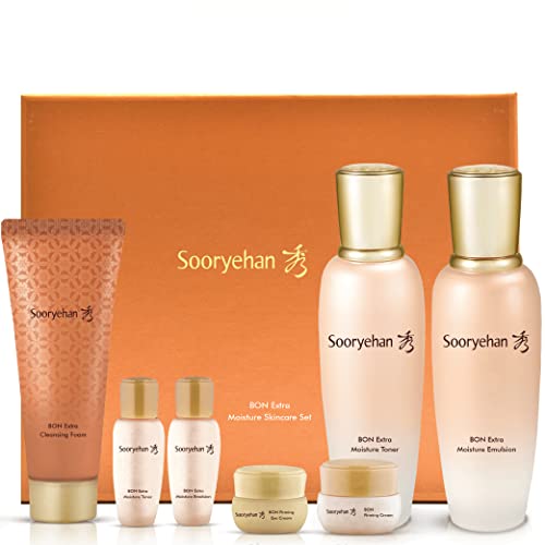 SOORYEHAN BON EXTRA MOISTURE SKINCARE GIFT SET - Korean Skincare Gift Set, Luxury Premium High-end Hydrating Toner, Emulsion Lotion, Cleansing Foam, Cream, Eye Cream (385ml / 13.01 Fl Oz) by LG BEAUTY